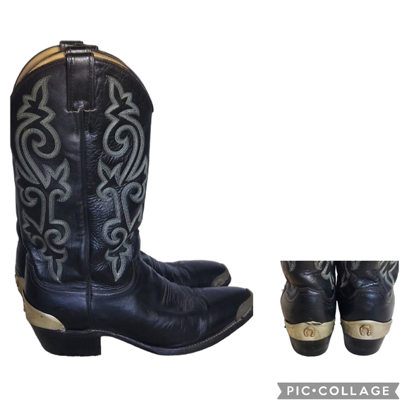 Justin Boots | Shoes | Justin Vtg Black Leather Embroidered Pointed Toe ...
